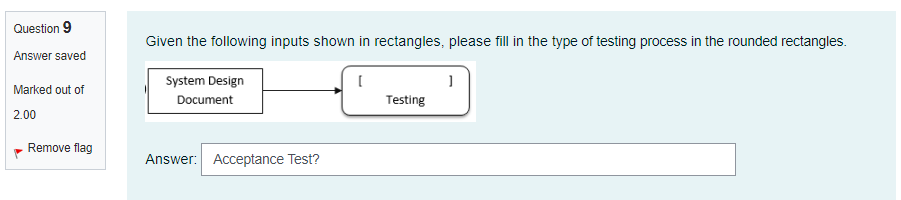 Solved Question 9 Answer saved Marked out of 2.00 Remove | Chegg.com
