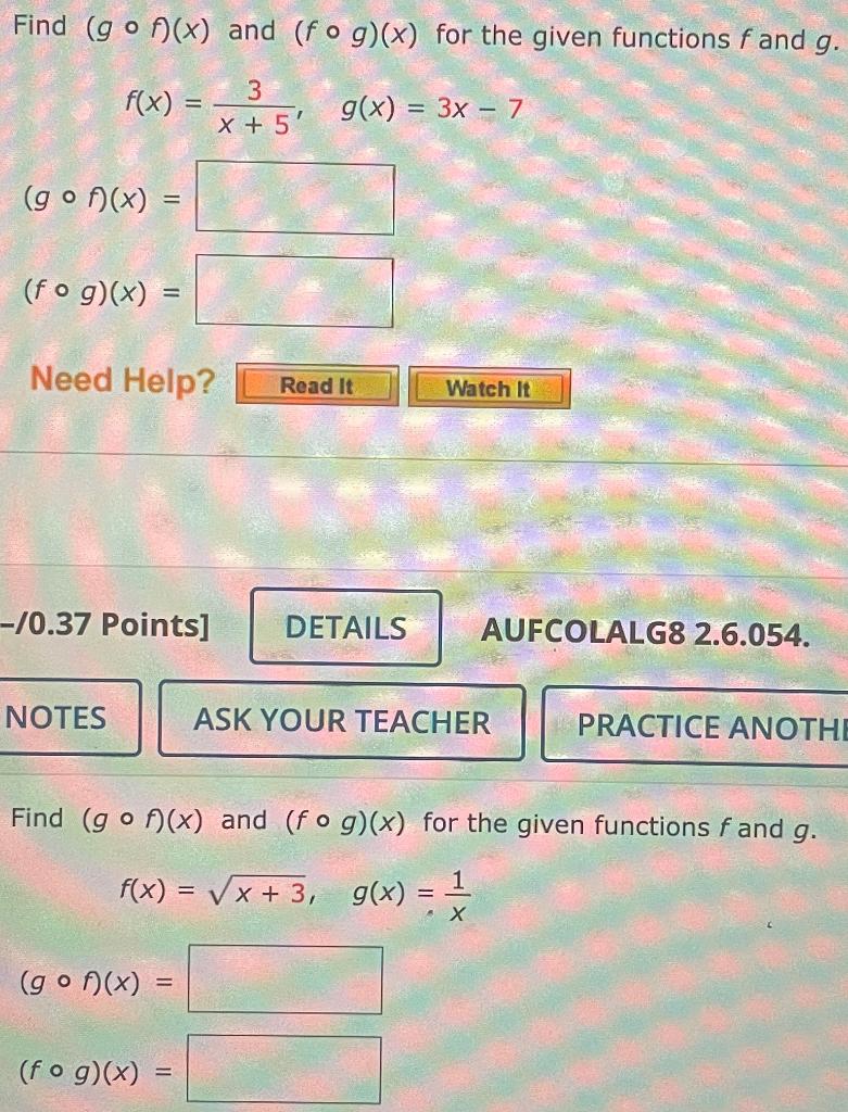 Solved Find (g∘f)(x) and (f∘g)(x) for the given functions f | Chegg.com