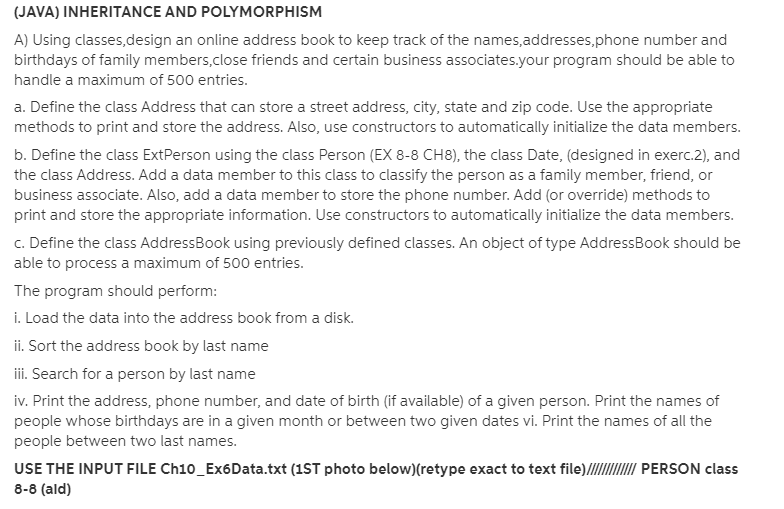 Solved Java Inheritance And Polymorphism A Using Classes 8128