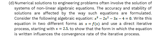 Solved (d) Numerical solutions to engineering problems often | Chegg.com