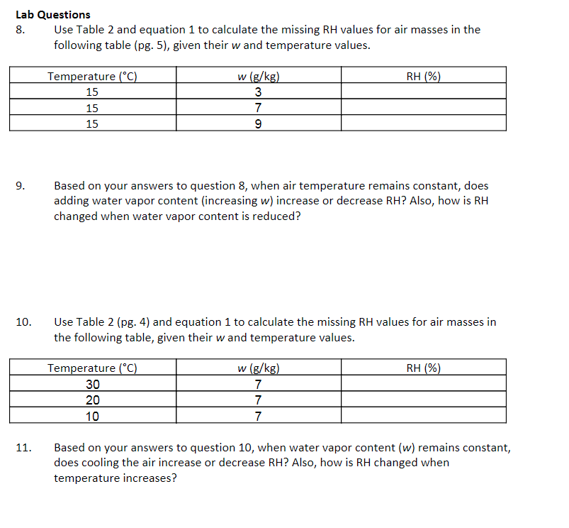 Solved: Lab Questions Use Table 2 And Equation 1 To Calcul... | Chegg.com