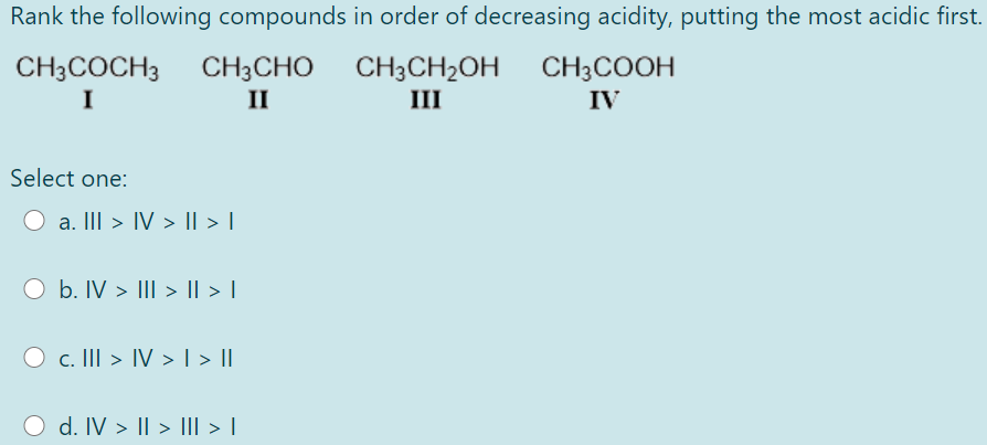 Solved Rank The Following Compounds In Order Of Decreasing