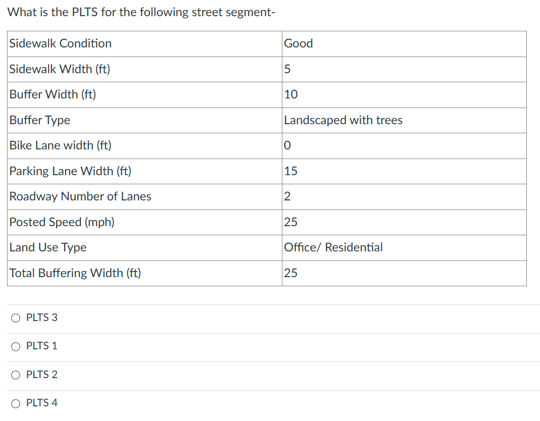 Solved What is the PLTS for the following street segment- | Chegg.com Solved What is the PLTS for the following street segment- | Chegg.com