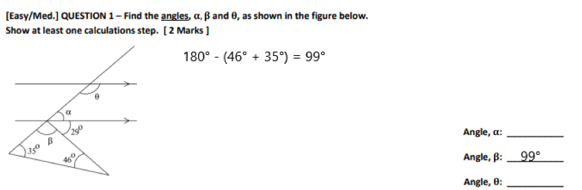 Solved [Easy/Med.] QUESTION 1 – Find the angles, a, ß and e, | Chegg.com