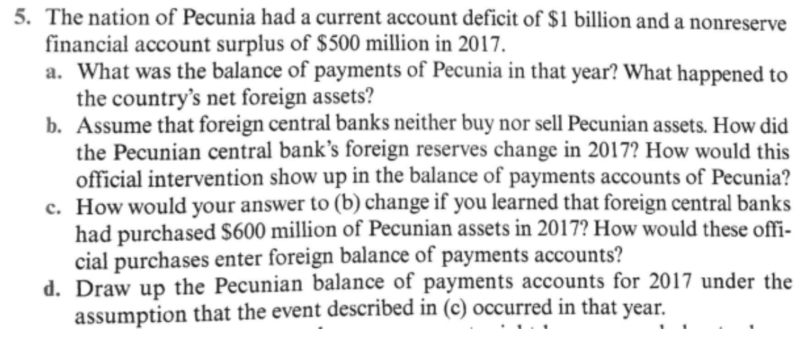 5. The nation of Pecunia had a current account | Chegg.com