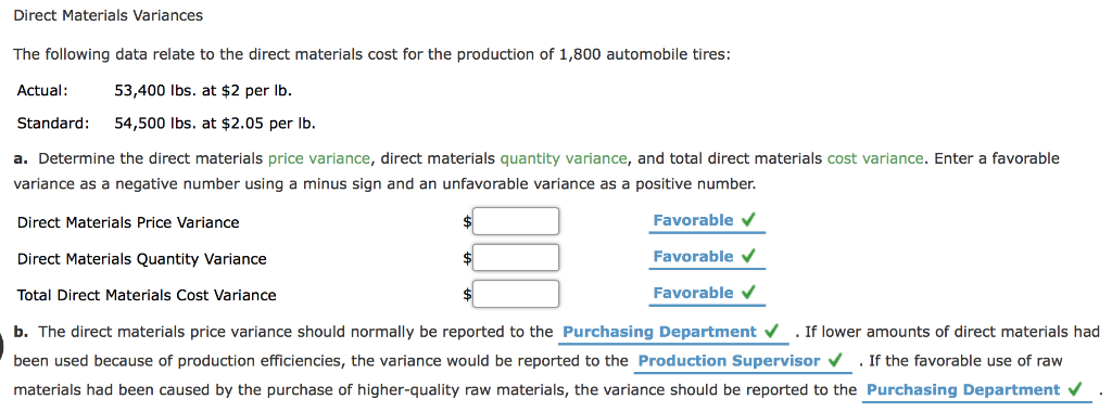 Solved Direct Materials Variances The following data relate | Chegg.com