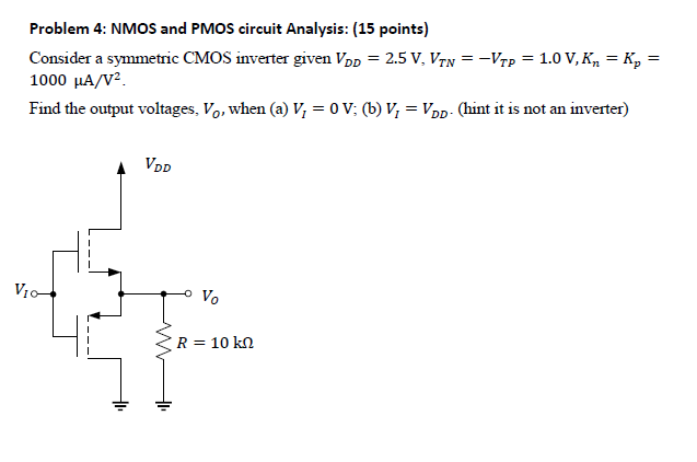 Solved Problem 4: NMOS and PMOS circuit Analysis: (15 | Chegg.com