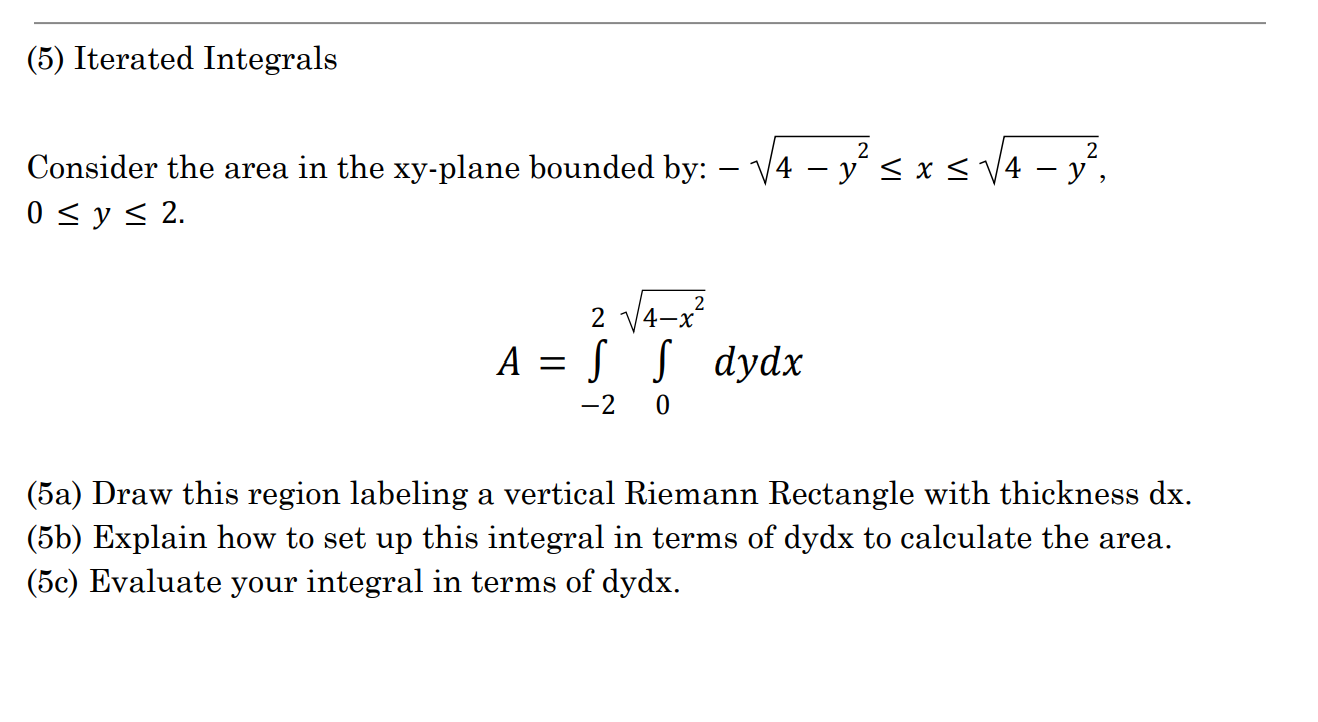 Solved (5) Iterated Integrals Consider the area in the | Chegg.com