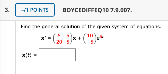 Solved 3. -/1 POINTS BOYCEDIFFEQ10 7.9.007. Find the general | Chegg.com Solved 3. -/1 POINTS BOYCEDIFFEQ10 7.9.007. Find the general | Chegg.com