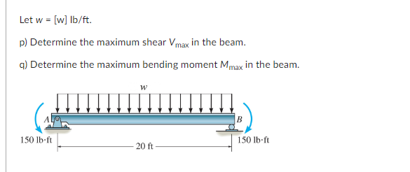 Solved Let w=[w]lb/ft. p) Determine the maximum shear Vmax | Chegg.com