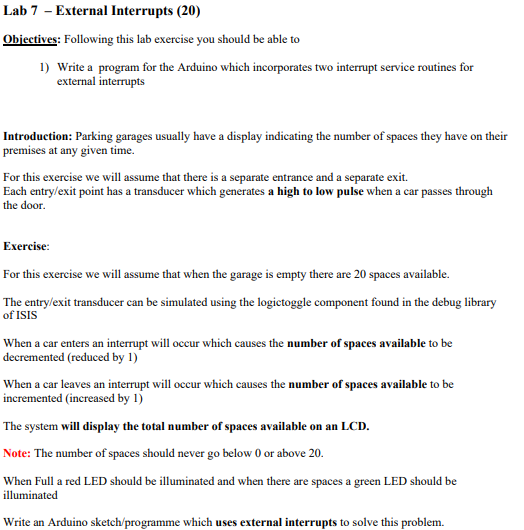 Solved Lab 7 - External Interrupts (20) Objectives: | Chegg.com