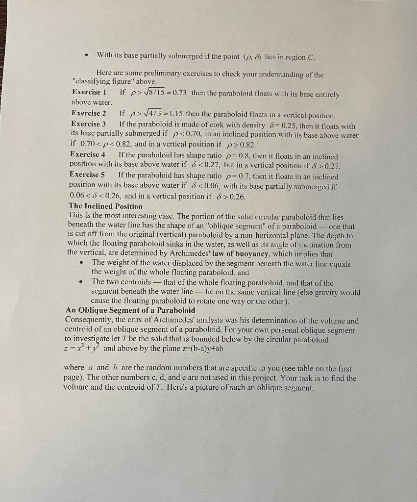 Solved Part A: Archimedes' Floating Paraboloid The greatest | Chegg.com