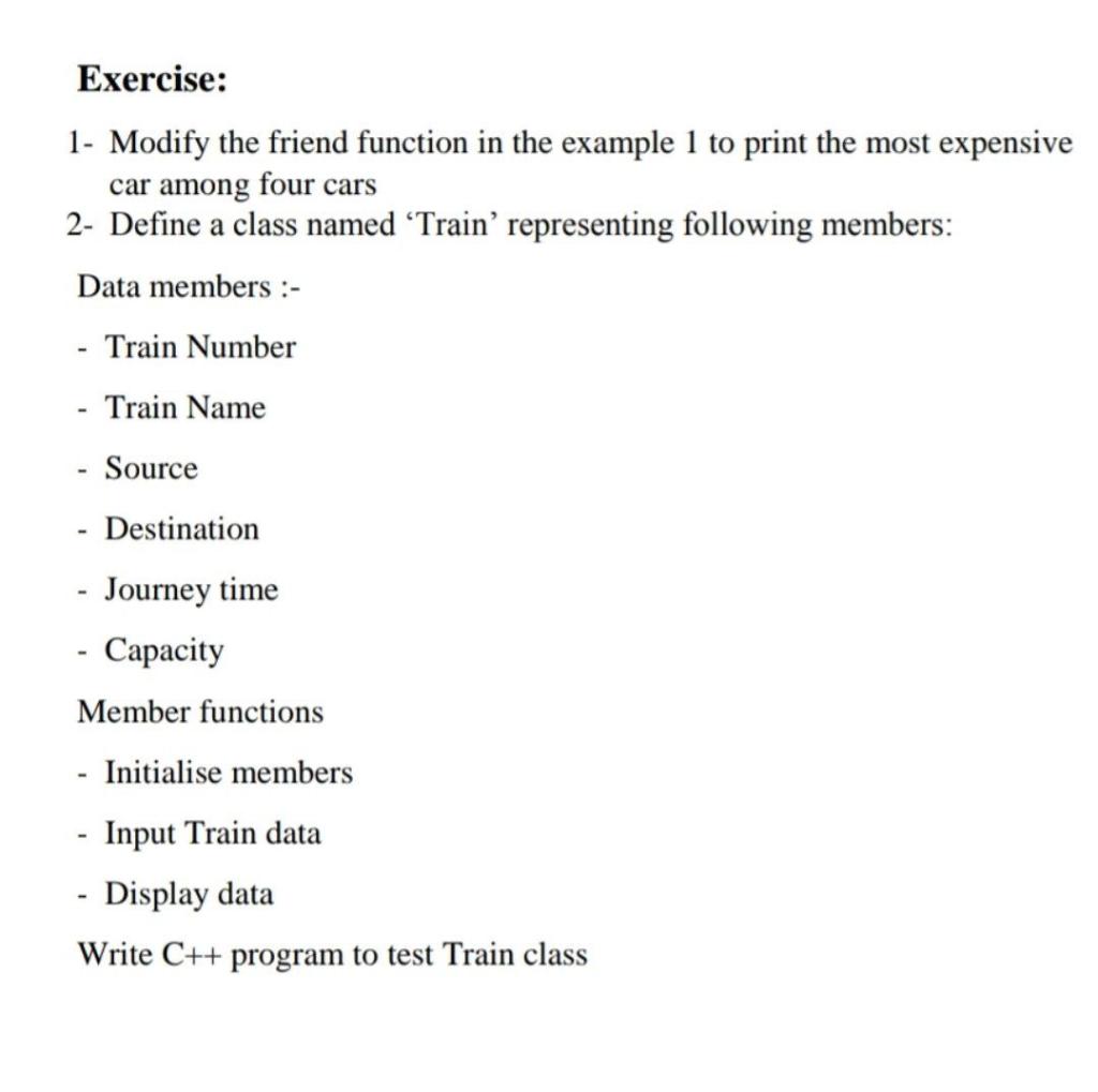 Solved Exercise: 1- Modify the friend function in the | Chegg.com
