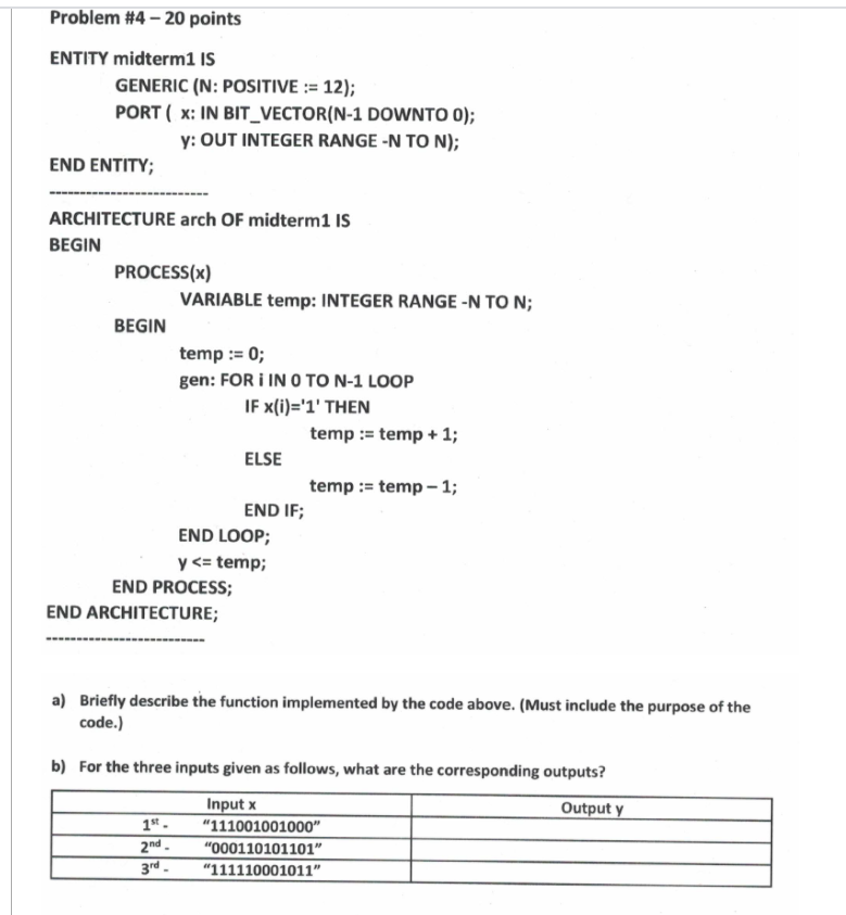 Solved Problem #4 - 20 points ENTITY midterm1 Is GENERIC (N: | Chegg.com