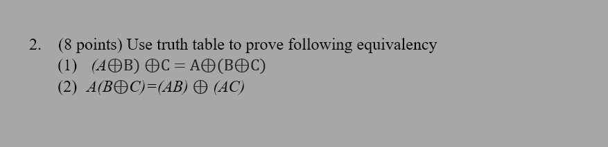 Solved 2. (8 points) Use truth table to prove following | Chegg.com