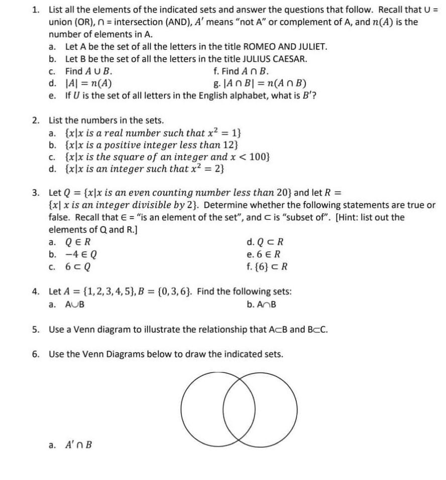 Solved 1. List all the elements of the indicated sets and | Chegg.com