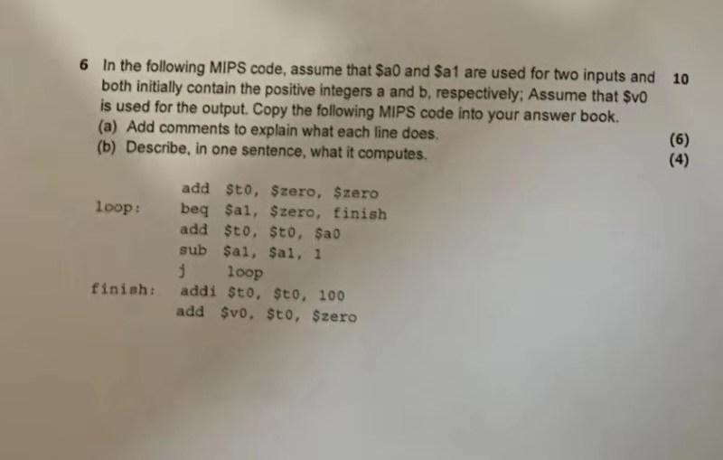 Solved 6 In the following MIPS code, assume that $a0 and $a1 | Chegg.com