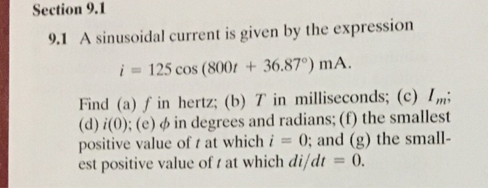 Solved A sinusoidal current is given by the expression I = | Chegg.com