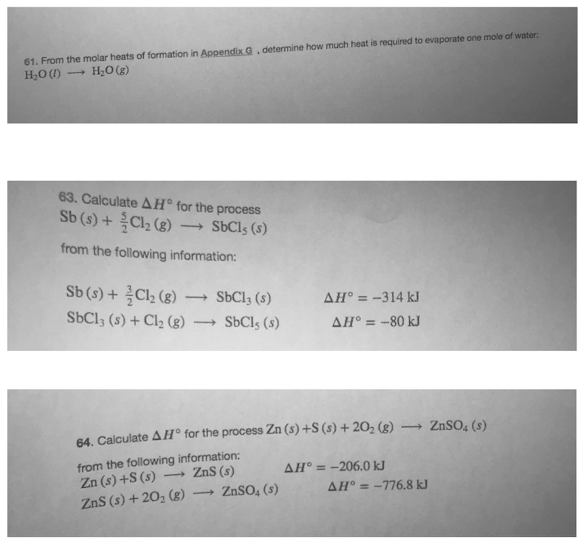Solved 61. From the molar heats of formation in Appendix G , | Chegg.com