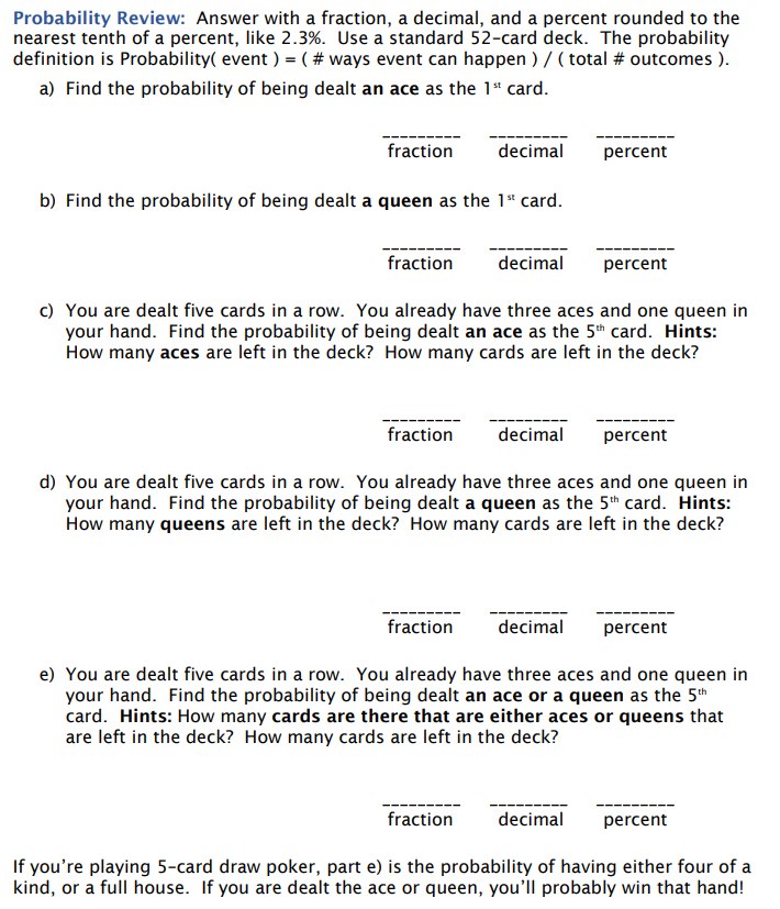Solved Probability Review: Answer with a fraction, a | Chegg.com