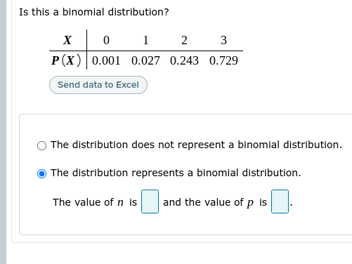 Solved Is this a binomial distribution? X 0 1 2 3 P(x) 0.001 | Chegg.com