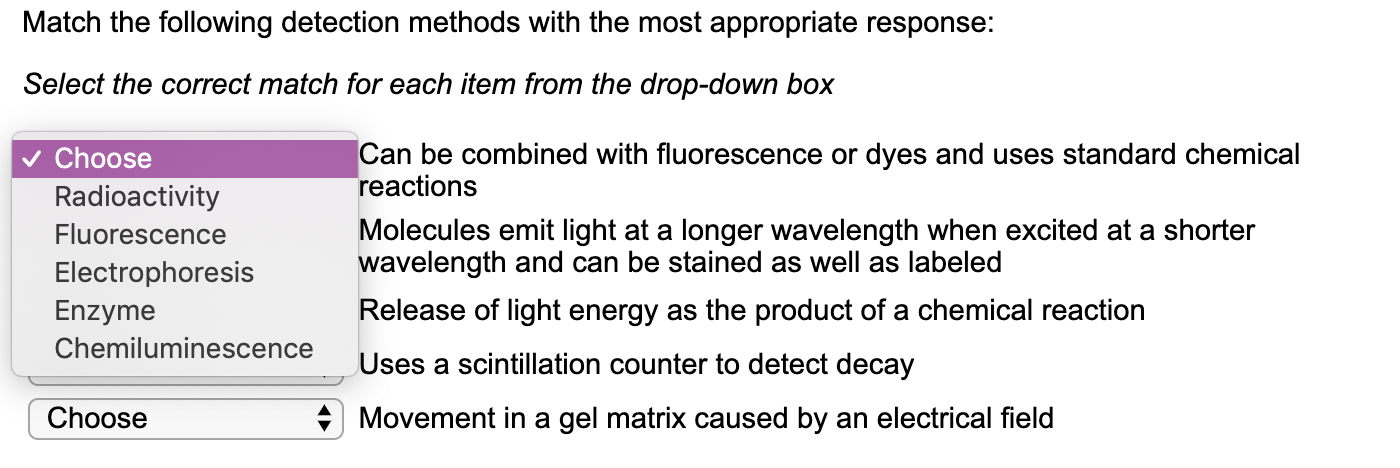 Solved Match the following detection methods with the most | Chegg.com