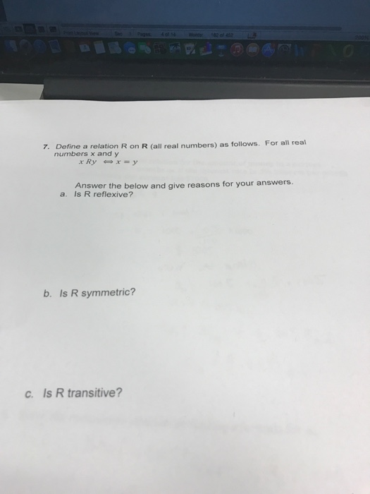 Solved Define a relation R on R (all real numbers) as | Chegg.com