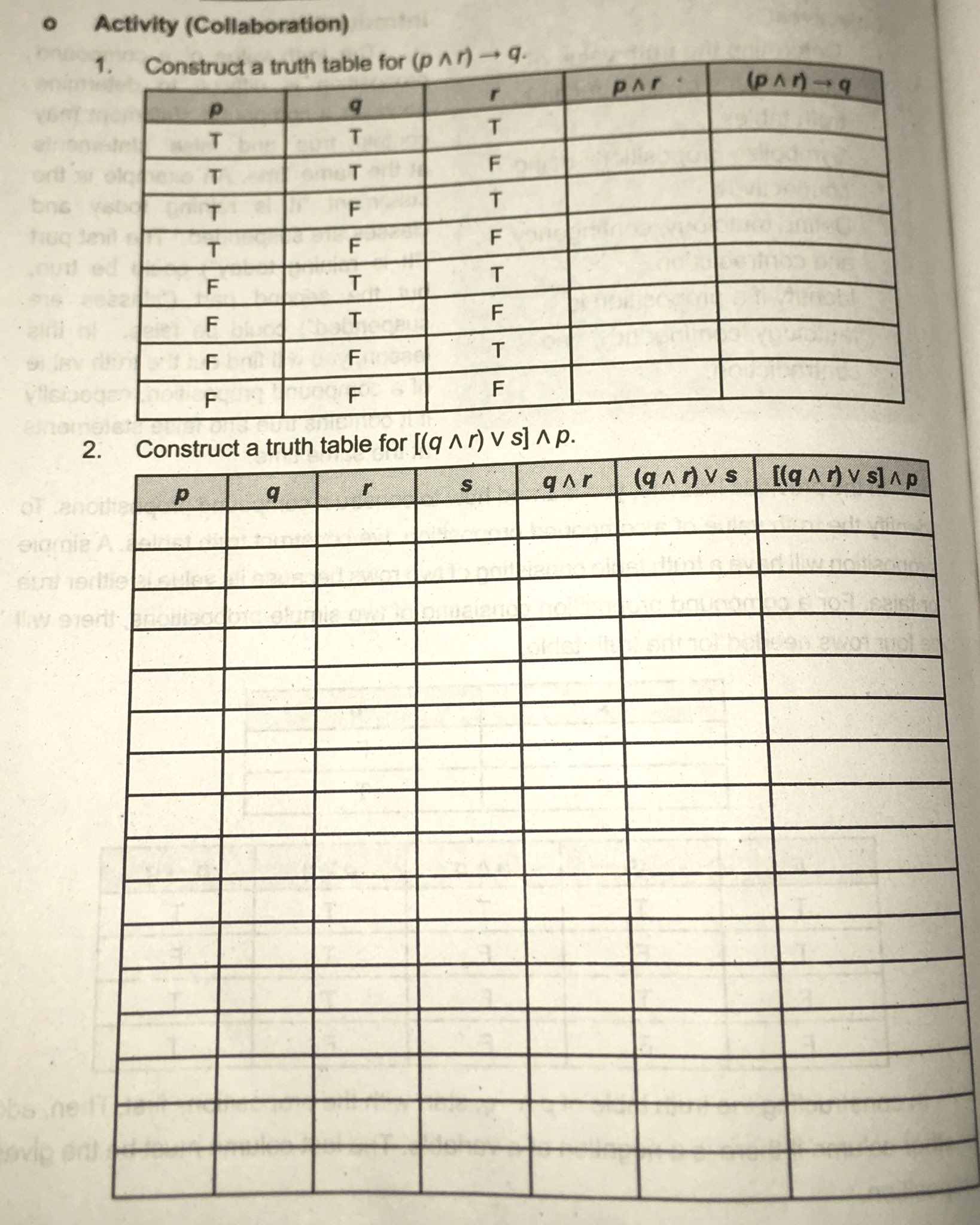 Solved Activity (Collaboration)Construct a truth table for | Chegg.com