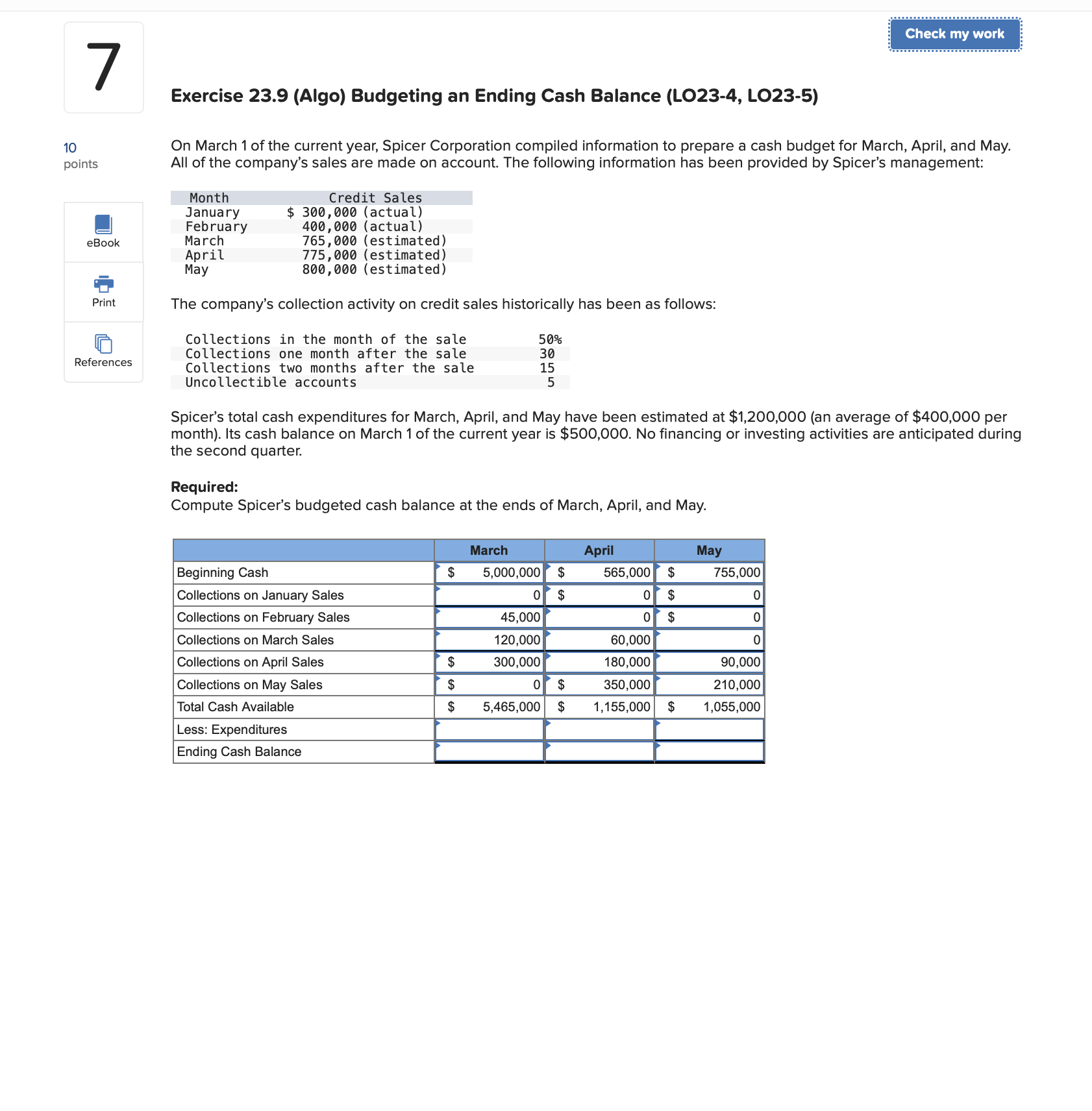Solved Exercise 23.9 (Algo) Budgeting an Ending Cash Balance | Chegg.com