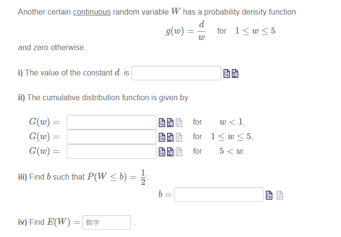 Solved Another certain continuous random variable W has a | Chegg.com