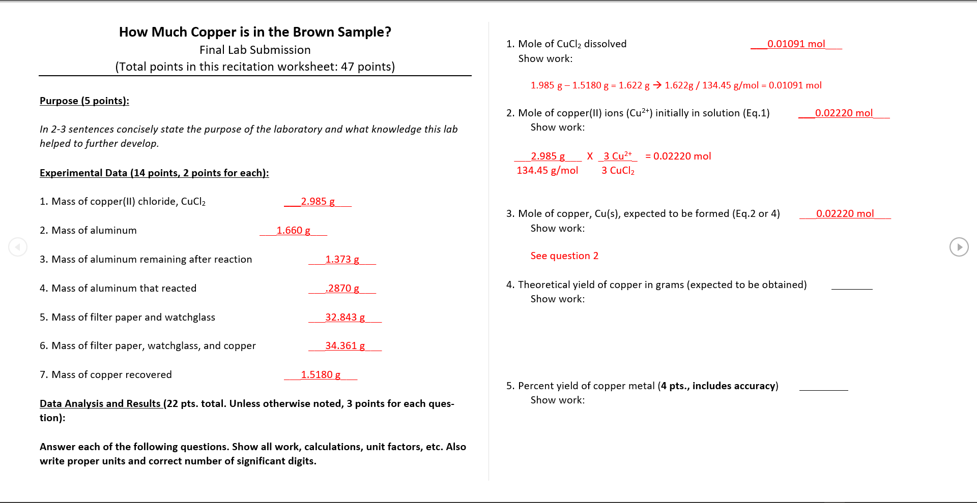 Solved How Much Copper is in the Brown Sample? Final Lab | Chegg.com