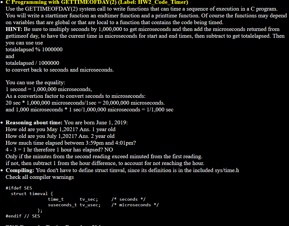 Solved Use the GETTIMEOFDAY(2) system call to write | Chegg.com