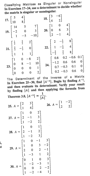 Solved Classifyizg Matricss as Singular or Nonsingular In | Chegg.com