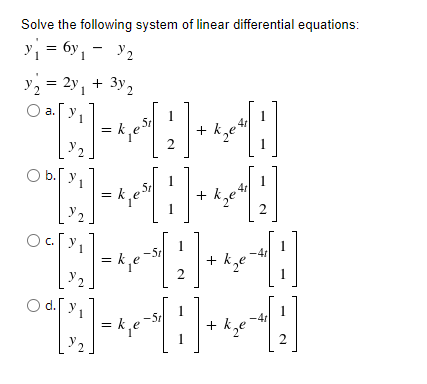 Solved Solve the following system of linear differential | Chegg.com