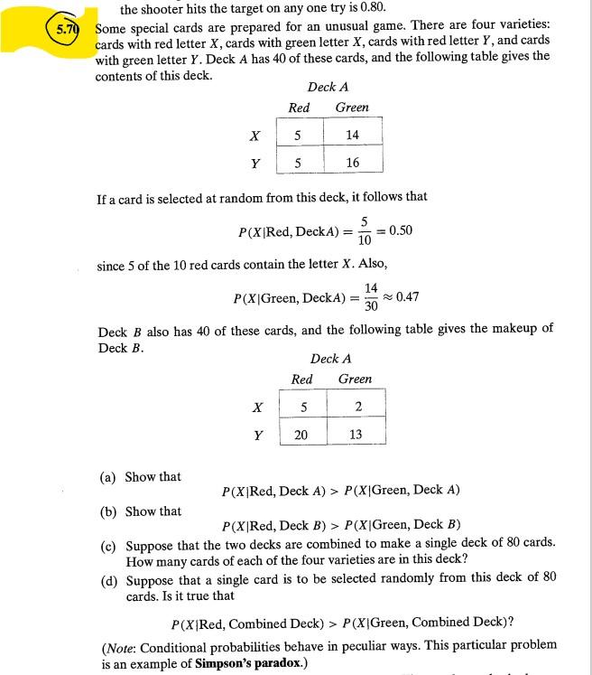 Solved the shooter hits the target on any one try is 0.80. | Chegg.com