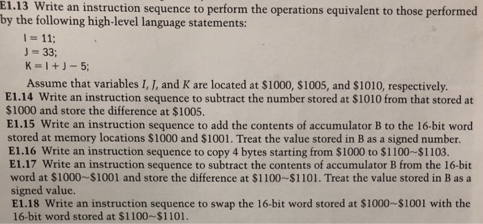 Solved E1.13 Write an instructions by the following | Chegg.com