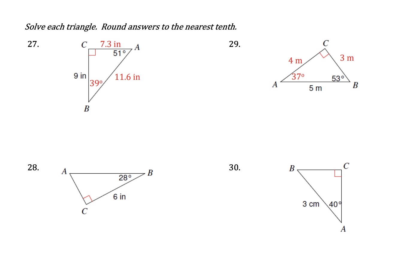Solved Solve each triangle. Round answers to the nearest | Chegg.com