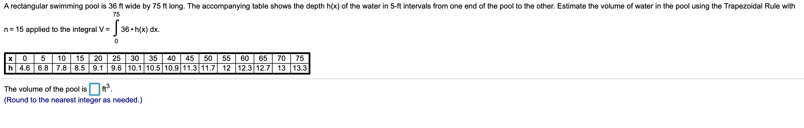 Solved A rectangular swimming pool is 36 ft wide by 75 ft | Chegg.com