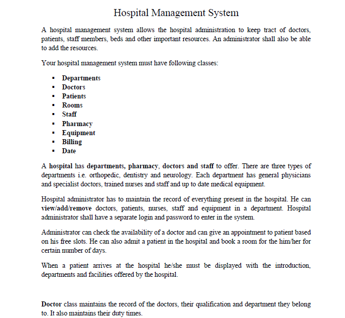Solved Hospital Management System A hospital management | Chegg.com