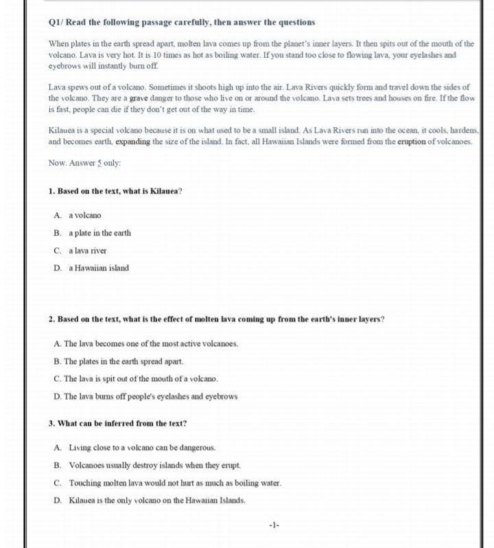 Solved Q1/ Read the following passage carefully, then answer | Chegg.com