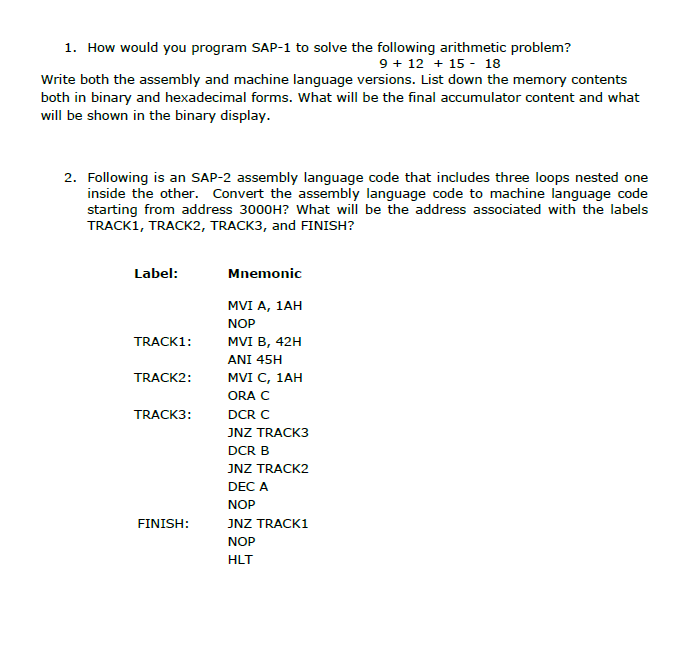 1. How would you program SAP-1 to solve the following | Chegg.com