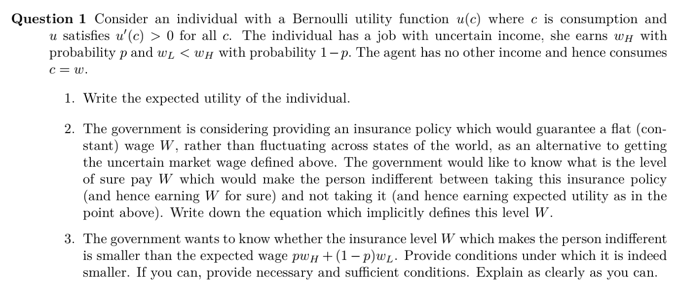 Solved Question 1 Consider an individual with a Bernoulli | Chegg.com