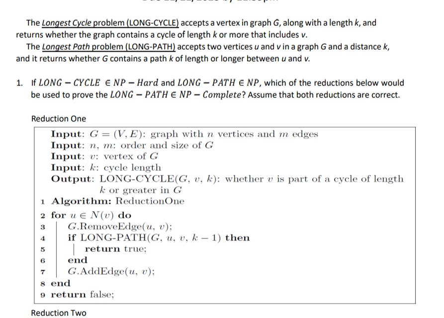 Solved The Longest Cycle problem (LONG-CYCLE) ﻿accepts a | Chegg.com
