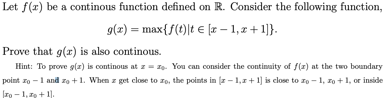 Solved Let f(x) be a continous function defined on R. | Chegg.com