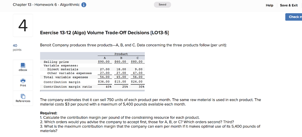 Solved Chapter 13 - Homework 6 - Algorithmic Saved Help Save | Chegg.com