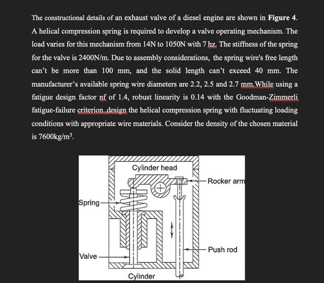 Solved The constructional details of an exhaust valve of a | Chegg.com