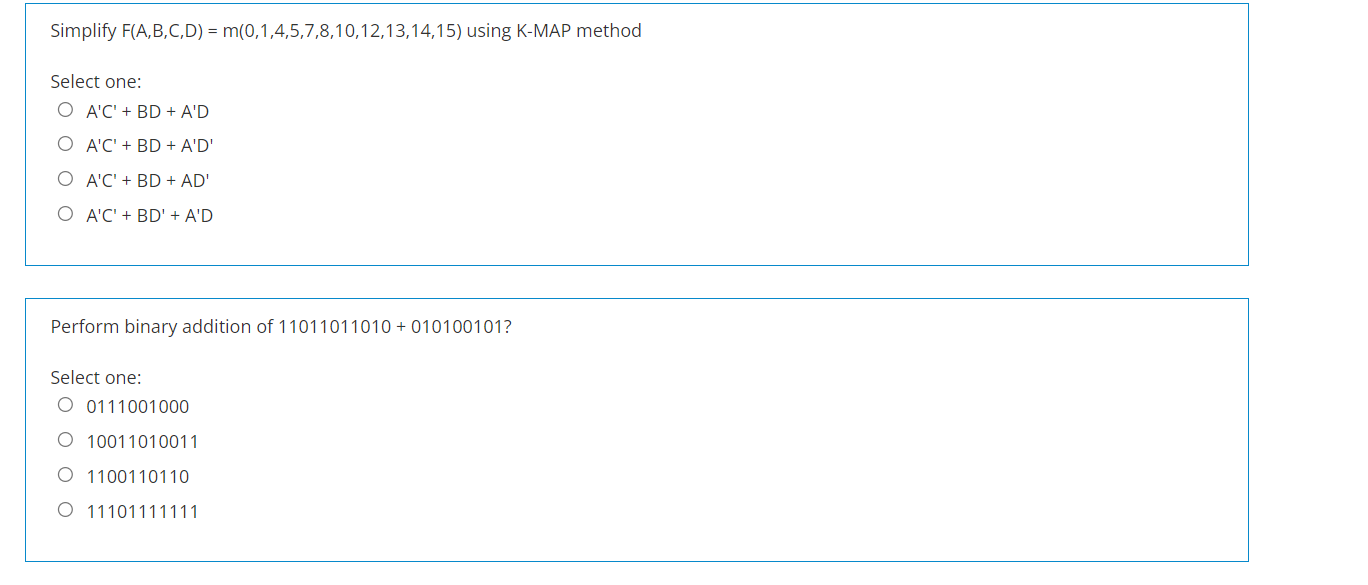 Solved Simplify F(A,B,C,D) = m(0,1,4,5,7,8,10,12,13,14,15) | Chegg.com