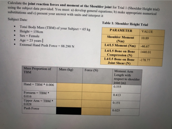Calculate the joint reaction forces and moment at the | Chegg.com