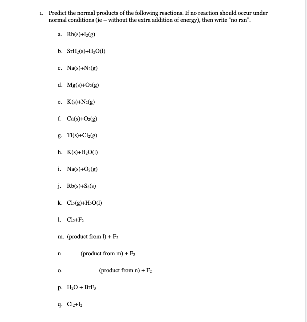 Solved 1. Predict the normal products of the following | Chegg.com
