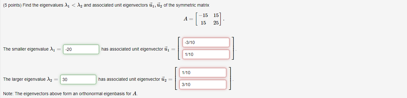 Solved A=[−15151525] The smaller eigenvalue λ1= has | Chegg.com